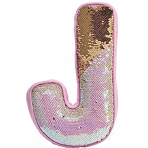 iscream Lettermania J Initial 15" Reversible Sequin Soft Fleece Back Pillow