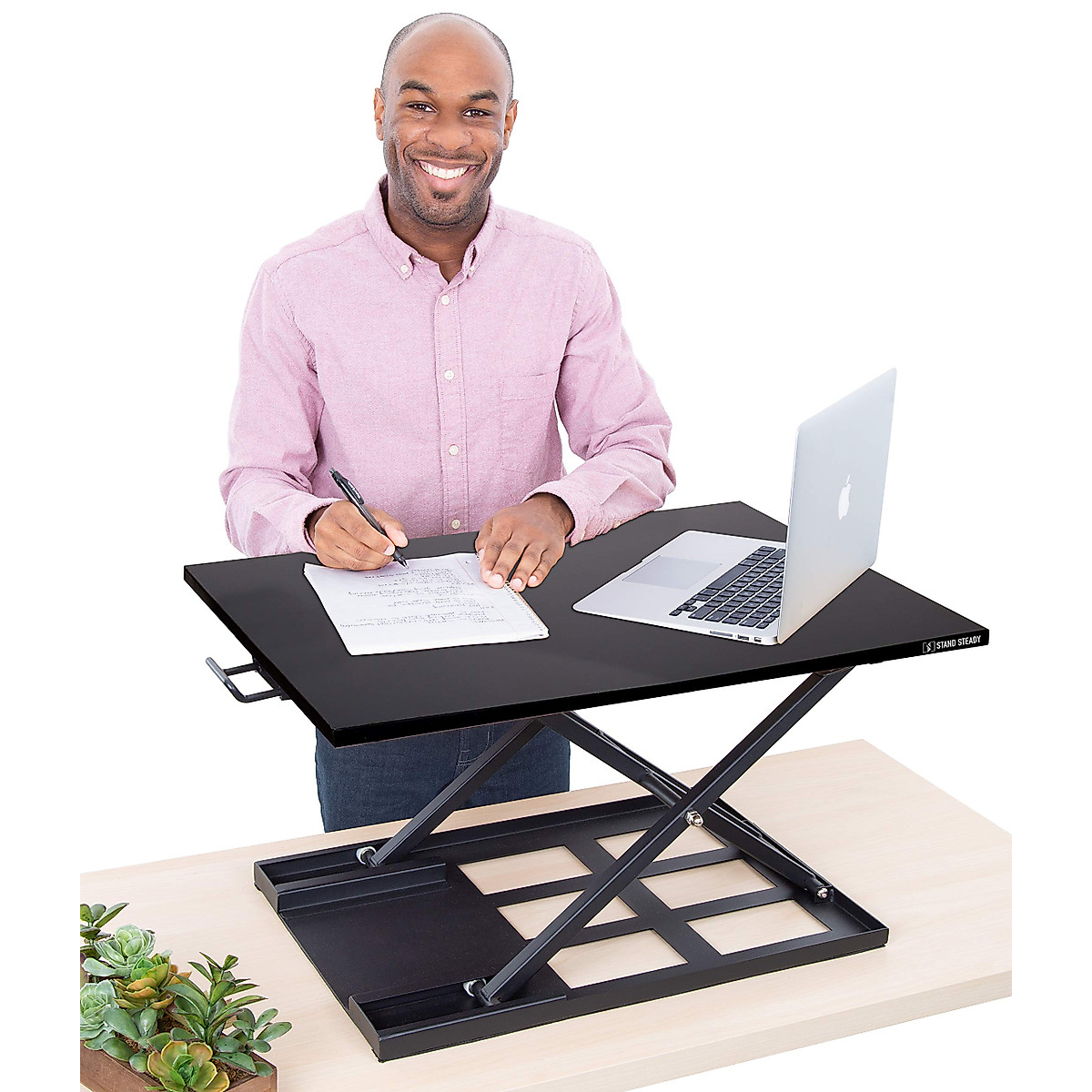 Stand Steady X-Elite Pro, Ergonomic Adjustable Height Standing Desk Converter for Home or Office, Easy Lift Sit to Stand Laptop Desk Riser for Laptop and Computer Monitor (Black, 28in x 20in)
