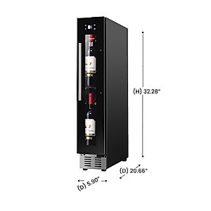 Equator 9 Bottle Wine Refrigerator with 7-Color LED Mood Lighting, Single-Zone, Freestanding/Built-in, Anti-UV Glass Door, 41°F-71.6°F Temperature Range, Touchpad Controls, Auto Defrost, 110V (Black)