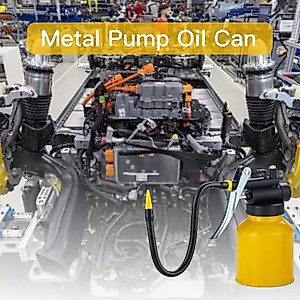 Multipurpose Metal Oil Can,Oil Can Pump Oiler with 2 Spout for All Lubrication Need of Car, Bikes and Machines -8 oz.Yellow Oil Can Capacity