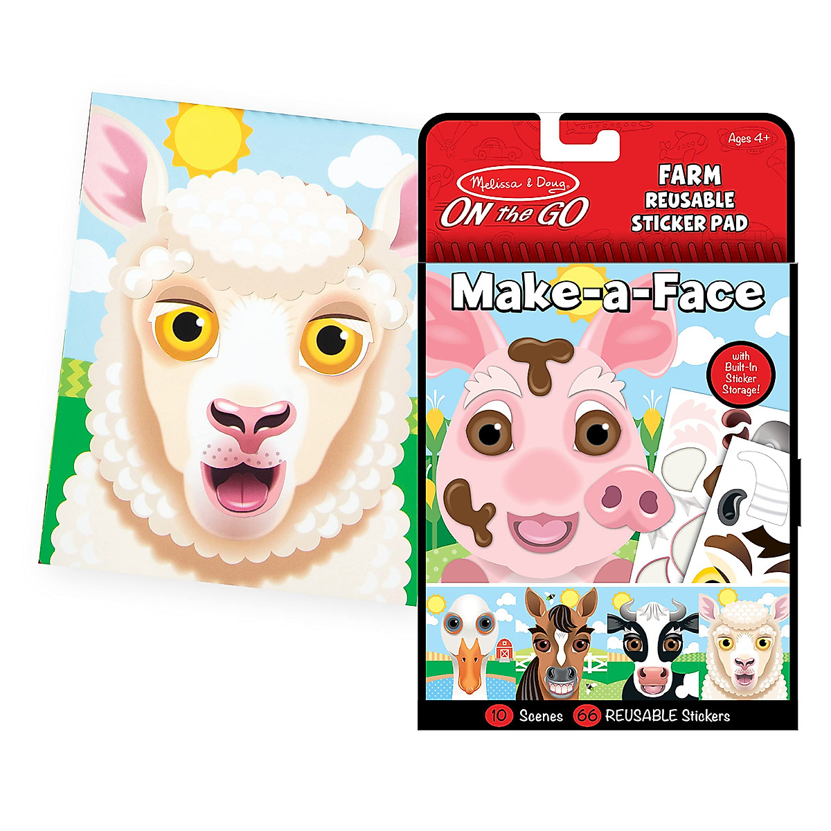 Melissa & Doug Make-a-Face Reusable Sticker Pad Animals 3-Pack (Safari, Farm, Pets) - Toddler Travel Toy Resuable Sticker Pads For Kids Ages 3+
