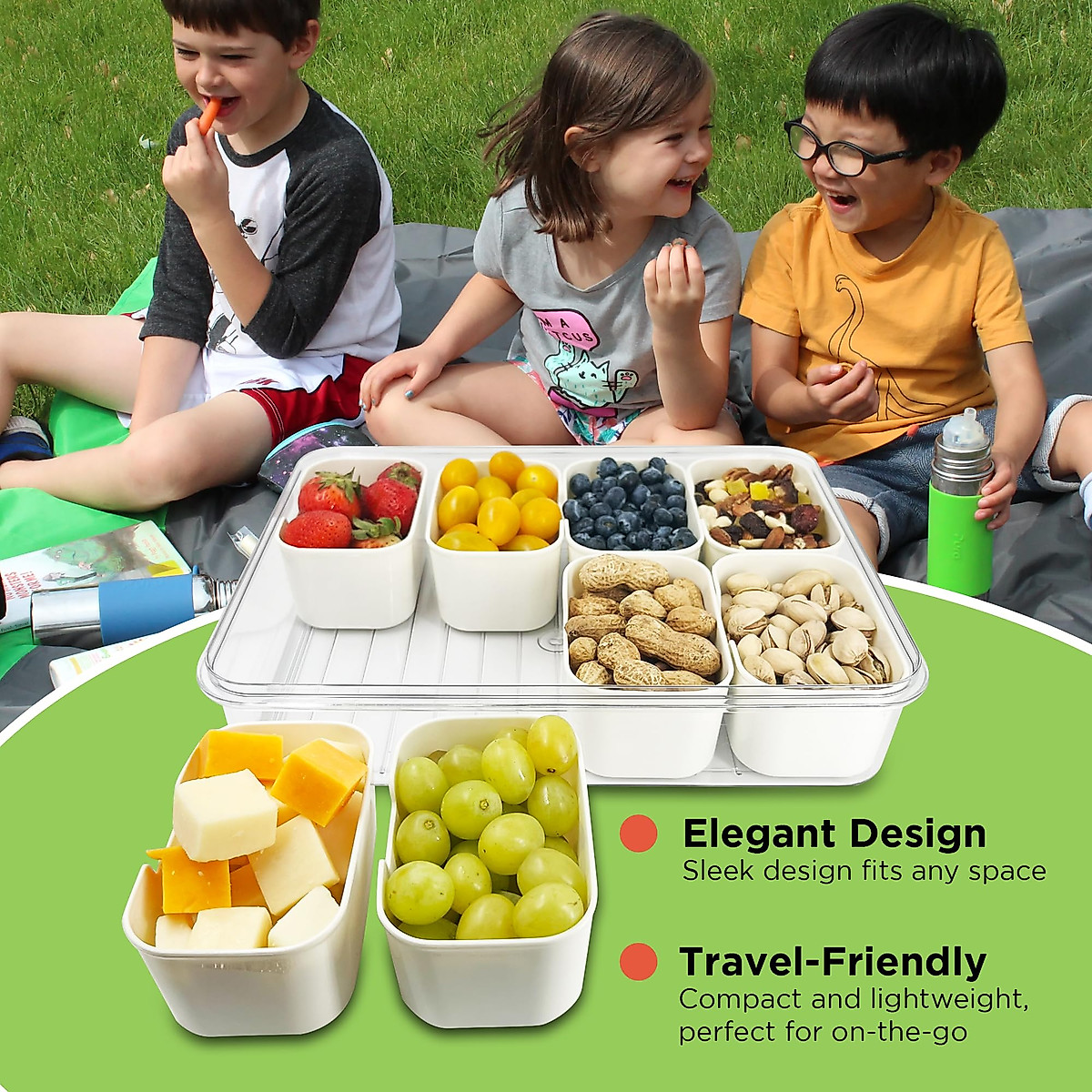 SnapWave Snackle Box Container - Snack Box Container - Snackle Box - Divided Serving Tray with Lid - Snack Tray - Snack Boxes - Snack Tray with Lid - Snacklebox - Snackle box Charcuterie Container