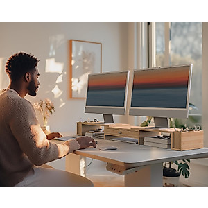 WELL WENG Monitor Riser for 2 Larger Monitors,Dual Monitor Stand with Drawer,Painted