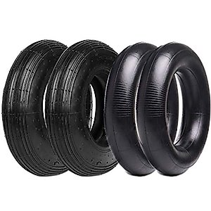 (2-Set) AR-PRO 4.80/4.00-8" Tire and Inner Tube Set - Universal Replacement Tires and Inner Tubes with 15.5" Outer Tire Diameter and 4.80" Tire Width - Fits on Dollies, Trolleys, Wagons, and More