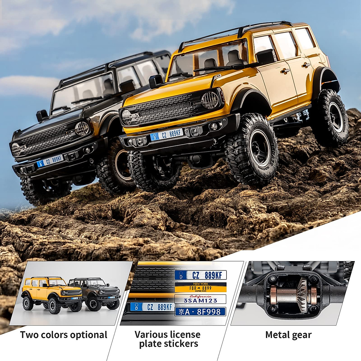 EAZYRC 1/18 Bronx RC Car RTR 4WD, 5km/h RC Truck Remote Control Crawler Off-Road Vehicle for Boy Men with USB Charger,Battery, 2.4Ghz Transmitter (Yellow)
