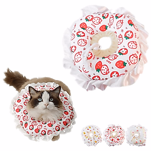 Cute Cat Recovery Collar Soft Adjustable Cats Cone Anti-Bite Pet Neck Pillow Easy to Wear Prevent Lick Wound After Surgery Injury (M(14-22lb),Red)