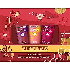 Burt's Bees Christmas Gifts, 3 Lip Care Stocking Stuffers Products, Squeezy Trio Tinted Lip Balm Set - Berry Sorbet, Sweet Peach & Watermelon Rush
