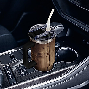 WYUSPGK 40oz Stainless Steel Car Mug, Wood Grain Print Travel Mug, Double-Wall Insulated with Straw, Perfect for Car, Office, Outdoor