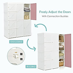 Tangkula Portable Wardrobe Closet, Foldable Clothes Organizer w/Cubby Storage, Hanging Rods, Magnet Doors, Safe Material, Easy Assemble Clothing Storage, Folding Bedroom Armoire (12 Cubbies)