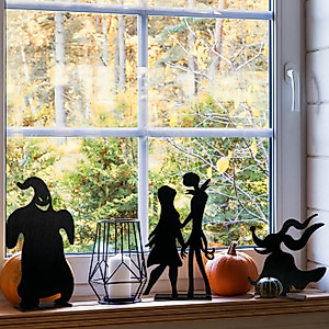 Halloween Night Before Christmas Wooden Table Centerpieces, Jack and Sally Black Table Top for Home Party Decorations, Jack Skellington Table Toppers Wooden Signs for Halloween Party Supplies
