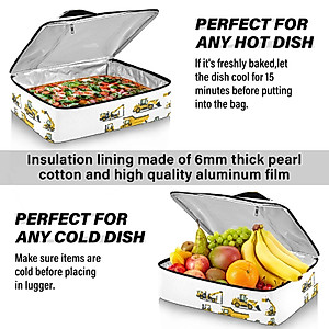 Yellow Construction Excavators, Tractors, Bulldozers, Trucks Reusable Insulated Pizza Bag, Waterproof Food Delivery Bag, with Handle Lid Leakproof Pizza Holder Tote for Hot or Cold Food