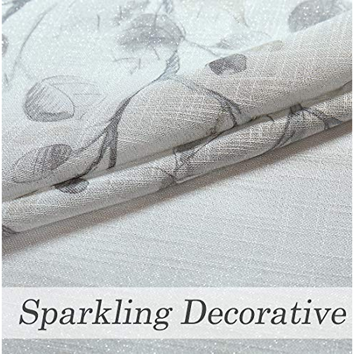 Central Park Leaf Floral Print Metallic Sheer Linen Window Curtain Panel for Rustic Living Room/Bedroom Sparkling Decorative 6 Grommets Top Drape Farmhouse Curtains,Gray Tan,40" x 95"x2, 2 PK