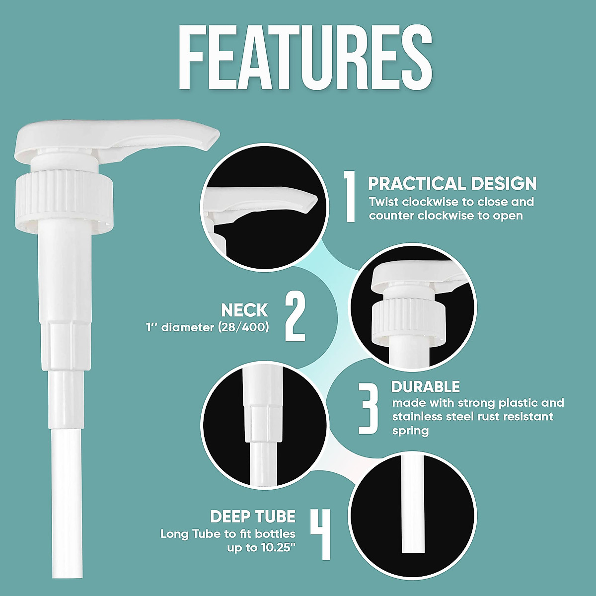 Shampoo Pump Dispenser | Shampoo Bottle Pump | Liter Pumps for Shampoo and Conditioner, lotions, Soaps, Hand sanitizers etc | Fits Most 33.8oz / 1 Liter Bottles with a 1" Neck