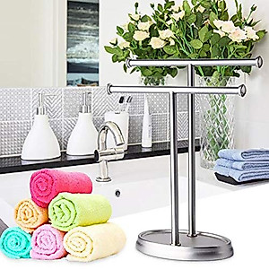 SLSFJLKJ Space Saving Household Floor Standing Storage Rack Double Layer Stainless Steel Solid Towel Stand ( Color : E )