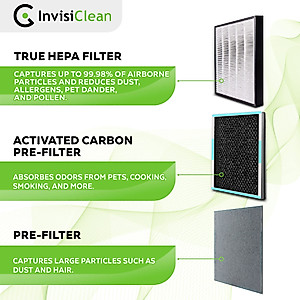 InvisiClean True HEPA/Activated Carbon Replacement Filter - Compatible with InvisiClean Aura IC-5018 and Sensa IC-5120 Air Purifiers
