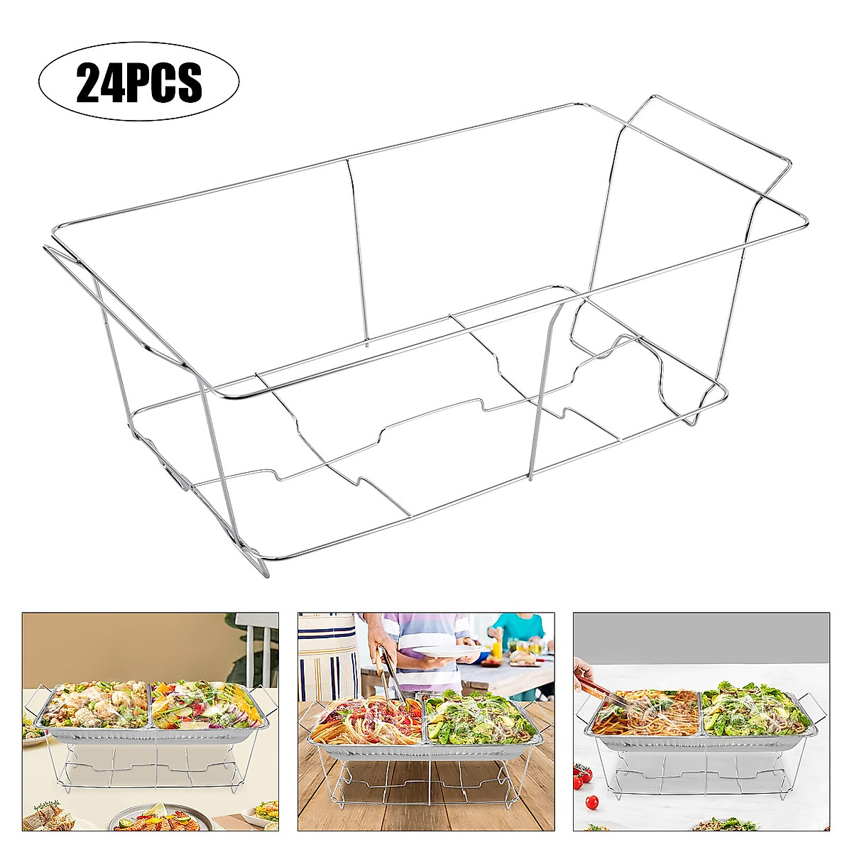 24 Pack Full Size Racks Buffet Stand Wire Racks, Chafing Wire Rack for Dish Warmer for Dish Serving Trays Birthday Wedding Picnic Parties,or Events