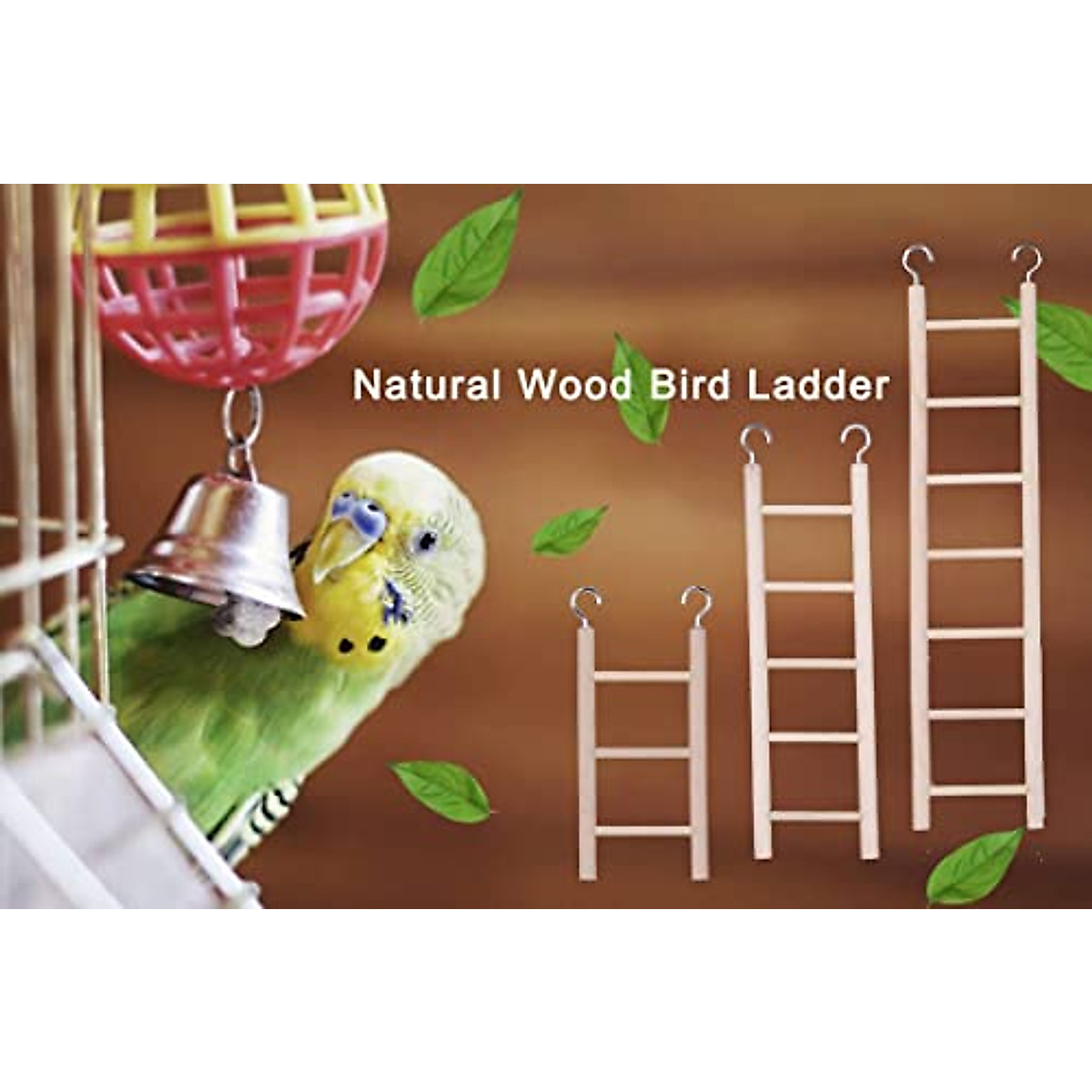 JOPE 3 Sizes Wooden Bird Ladder for Cage, Bird Parrot Step Ladders Toys, Cage Hanging Pet Cage Ladders Climbing Ladder for Parakeets, Parrots, Cockatoo, Lovebirds
