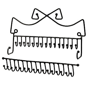 Hedume Set of 2 Jewelry Organizer, Wall Mounted Black Metal Necklace Holder with 20 Fixed Hooks and 20 Removable Hooks, Jewelry Display Storage Rack for Necklaces and Bracelets