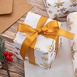 Homeral Christmas Mini Wrapping Paper Roll-17inch x 16.5ft Embossing White with Gold Foil Snowflakes for Christmas,Birthday,Wedding,Baby Shower,Valentine's, Bridal Shower,Party