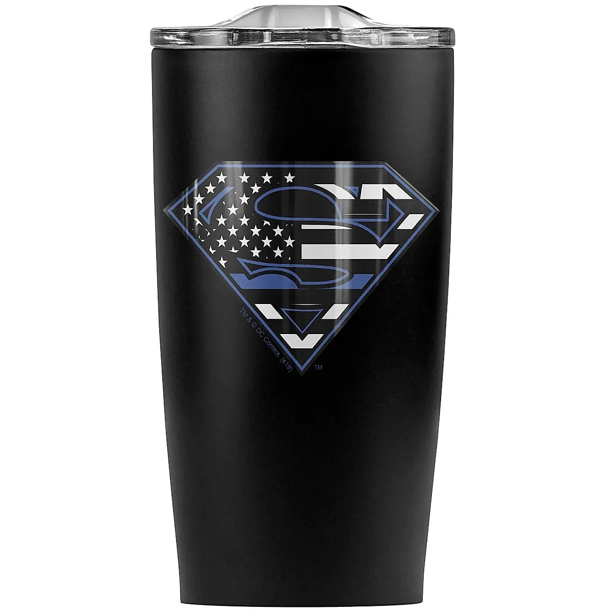Superman Thin Blue Line Flag Shield Logo Stainless Steel Tumbler 20 oz Coffee Travel Mug/Cup, Vacuum Insulated & Double Wall with Leakproof Sliding Lid | Great for Hot Drinks and Cold Beverages