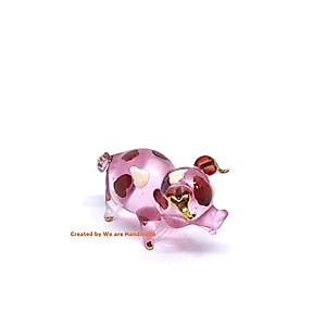 Handmade Mini 2" Blown Glass Pig Figurine, Pink with 22K Gold Accents, Gift Ideas, Fantasy Cool Stuff Decor No.2