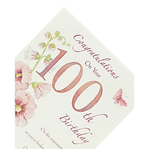UK Greetings 100th Birthday Card for Her/Friend - Delicate Pink Flower Design