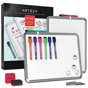 Arteza Framed Magnetic Dry Erase Board Set (2-Pack, 11x14 inches), Small Whiteboards with Marker & Magnets, Ideal for School Supplies, Office, Classroom, College Dorm Essentials