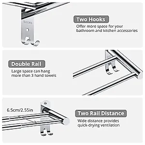 Tanice Double Towel Rail, Stainless Steel Towel Rail Retractable 40-70 Cm/15.75-27.56 Inch Towel Rack Wall Mounted with Screws for Bathroom and Kitchen