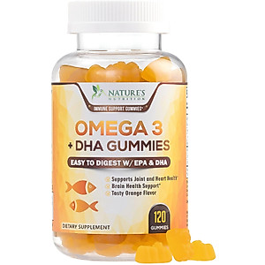 Omega 3 Fish Oil Gummies, Heart Healthy Omega 3 Gummy Supplement with High Absorption DHA & EPA, Extra Strength Joint & Brain Support, Omega 3 Fish Oil Nature's Vitamin, Orange Flavor - 120 Gummies