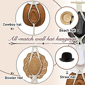 Hat Organizer Bohemian Hat Wall Hanging Wooden Hat Hooks Boho Hat Hangers for Wall Hanging Hat Display Hand Weaving Hat Rack Decorative Cap Holder for Wide Brim and Fedoras Baseball Caps (4 Pieces)