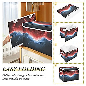 Kigai Lightning Red Blue Storage Baskets for Shelves Foldable Closet Basket Storage Bins with Lid for Clothes Home Office Toys Organizers