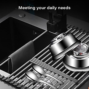 OHOH Expandable Roll Up Dish Drying Rack Fit Most Sink, Adjustable 10.8" -19.7", Sink Topper Foldable Multipurpose Heat Resistant Over The Sink Kitchen Draining Rack for Cups Bottle Fruits Vegetables