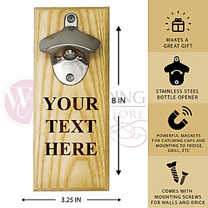 Custom Engraved Wall Mounted Beer Soda Pop Bottle Opener with Magnet Cap Catcher - Personalized with Your Custom Text (Maple)