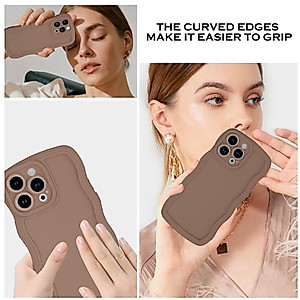 YINLAI Designed for iPhone 13 Pro Max Case 6.7-Inch, Brown Soft Silicone Gel Rubber Phone Cover, Cute Curly Wave Frame Shape Slim TPU Bumper Women Girly Shockproof Protective Case, Khaki