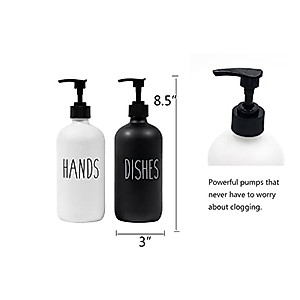 Funly mee 2 Pack Farmhouse Glass Soap Dispenser Set -17 OZ, Refillable Hand Soap and Dish Soap Dispenser for Bathroom and Kitchen (Black/White)