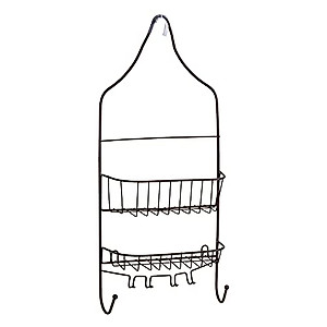 Bath Bliss Design Bronze, Suction Cups, Rust Resistant 2 Tier Contoured Caddy, Over The Shower Head, Proof, Bathroom Organizer with Hooks for Hanging Razor, Sponge, Shampoo Holder