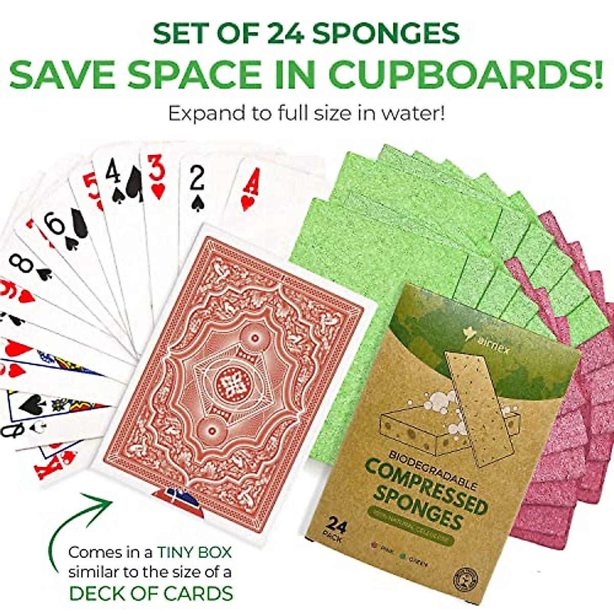 AIRNEX Biodegradable Cellulose Compressed Sponges - Pack of 24 Kitchen Sponges for Cleaning - Heavy Duty and Natural Multipurpose Household Cleaning Sponges Good for Kitchen, Bathroom, and Surfaces