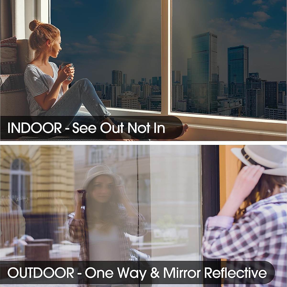 bofeifs Window Tint for Home One Way Privacy Window Film Sun Blocking Reflective Removable Window Clings for Glass Windows See Out Not in Uv Heat Blocker Peel and Stick Mirror Summer House Window Tint