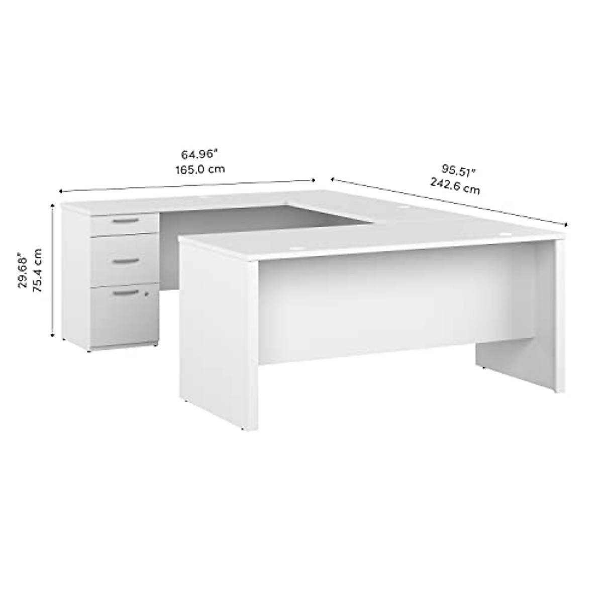 Bestar Logan U Shaped Desk in Pure White, 65W