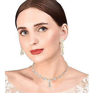 Sunsoul By Touchstone Indian Bollywood Handcrafted Traditional Floral Pattern White Rhinestone Designer Jewelry Necklace Set In Gold Tone For Women.