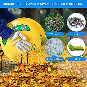 Bulunow Leaf Scoops 1 Pair - Easy Quick Handheld Scooping Rake Tool - Garden Hand Rakes for Picking up Leaves, Grass Clippings and Lawn Debris - Yellow