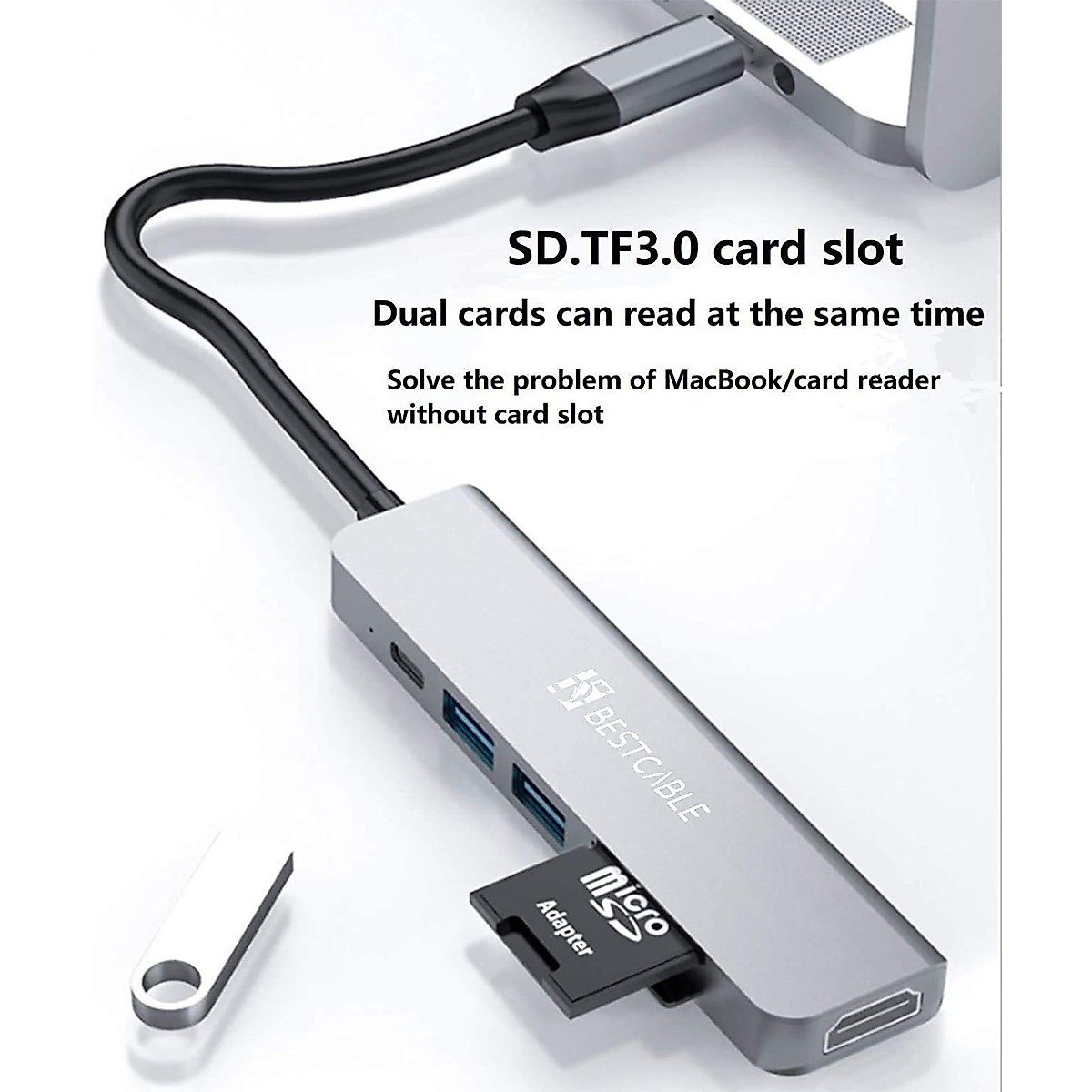 BEST CABLE USB C Hub Multiport Adapter - 6 in 1 Portable with 4K HDMI Output, 2* USB 3.0 Ports, SD/TF Card Reader,USB C 100W PD, Compatible with MacBook Pro, XPS More USB C Devices