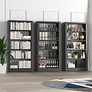 KINGBO 78.7" Tall Bookshelf, 5 Shelf Adjustable Bookcase Shelf, Heavy Duty Steel Open Book Storage Shelves Organizer for Home Office, Easy to Assemble, 11.8D x 39.4W x 78.7H in, Black