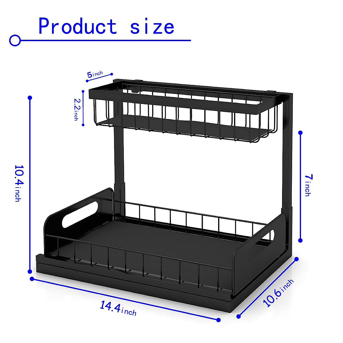 waoory Under Sink Organizer,2 Tier Pull Out L-Shape Cabinet Organizer Sink Shelf Cabinet Storage Shelves Multi-Purpose Sink Organizer for Bathroom Kitchen Drawer,Sturdy Metal,Black