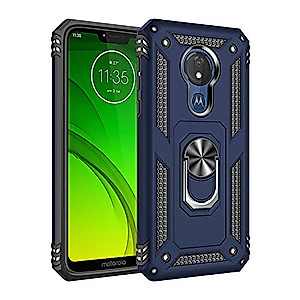 Meifei Moto G7 Power Case, Moto G7 Supra Case, Moto G7 Optimo Maxx Case, Military Grade 360 Degree Rotating Metal Ring Holder Kickstand Protective Phone Cover Case for Motorola Moto G7 Power (Blue)