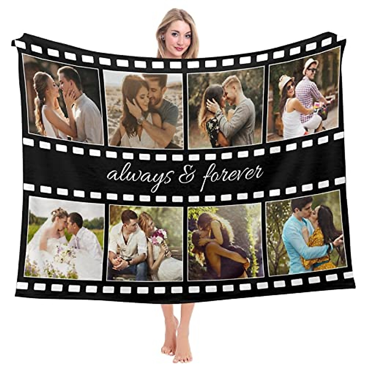 HSSQMH Custom Blankets with Photos Personalized Couples Gifts Customized Picture Blanket Always & Forever Gifts Mother's Father's Birthday Gift for Wife Husband Girlfriend Boyfriend Dad Mom