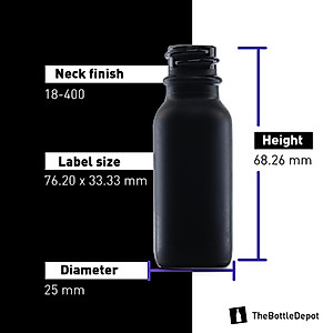The Bottle Depot - 24 Pack - 0.5 oz Glass Bottle With Cap - Black Frosted - 18-400 Neck Finish - Boston Round Bottles - UV Rays Protection