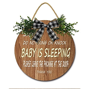 Weytff Baby Sleeping Sign For Front Door Baby Sleeping Sign For Bedroom Door Baby Sleeping Sign For Doorbell Baby Is Sleeping Door Hanger No Stranger Hanging Sign Go Away Farmhouse Porch Decor 11"