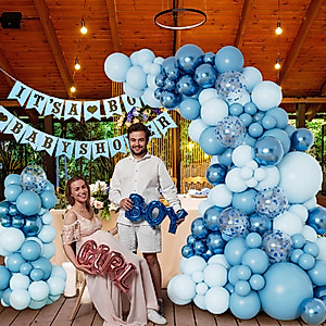 DBKL Blue Balloon Garland Arch Kit with Different Size Metallic Macaron Blue Confetti Balloons for Baby Shower Boys Birthday Wedding Graduation Ocean Themed Party Background Decorations