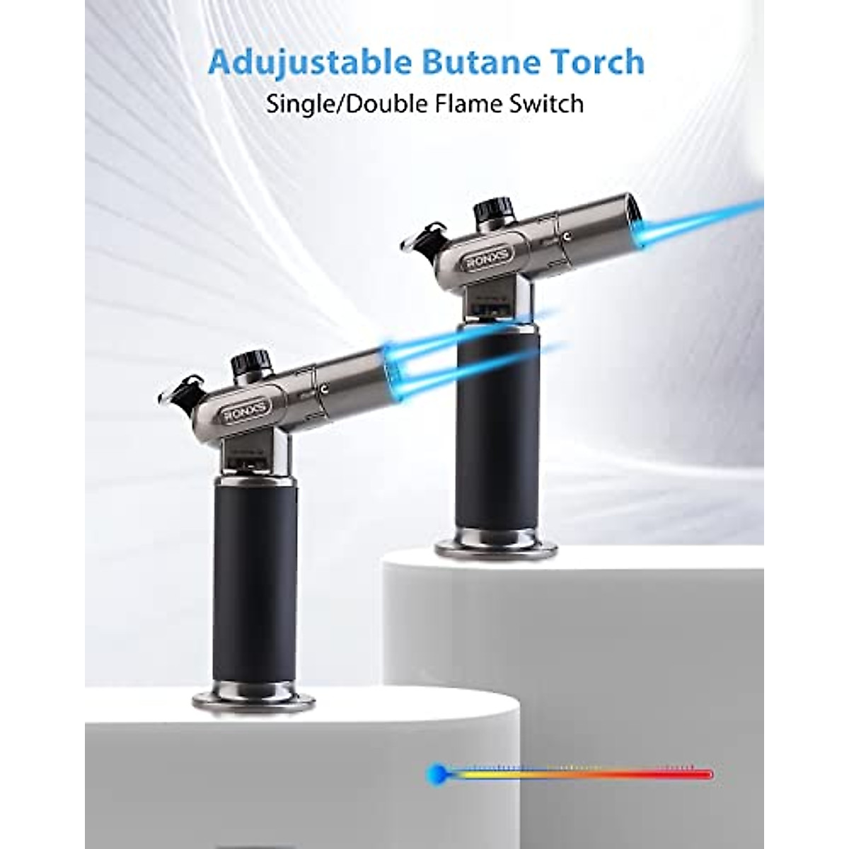 RONXS Torch Lighter, Multipurpose Lighter with Dual Flame, You Can Switch Single /Dual to Meet All Your Need, Heavy Duty Construction Butane Torch, Butane Gas Not Included